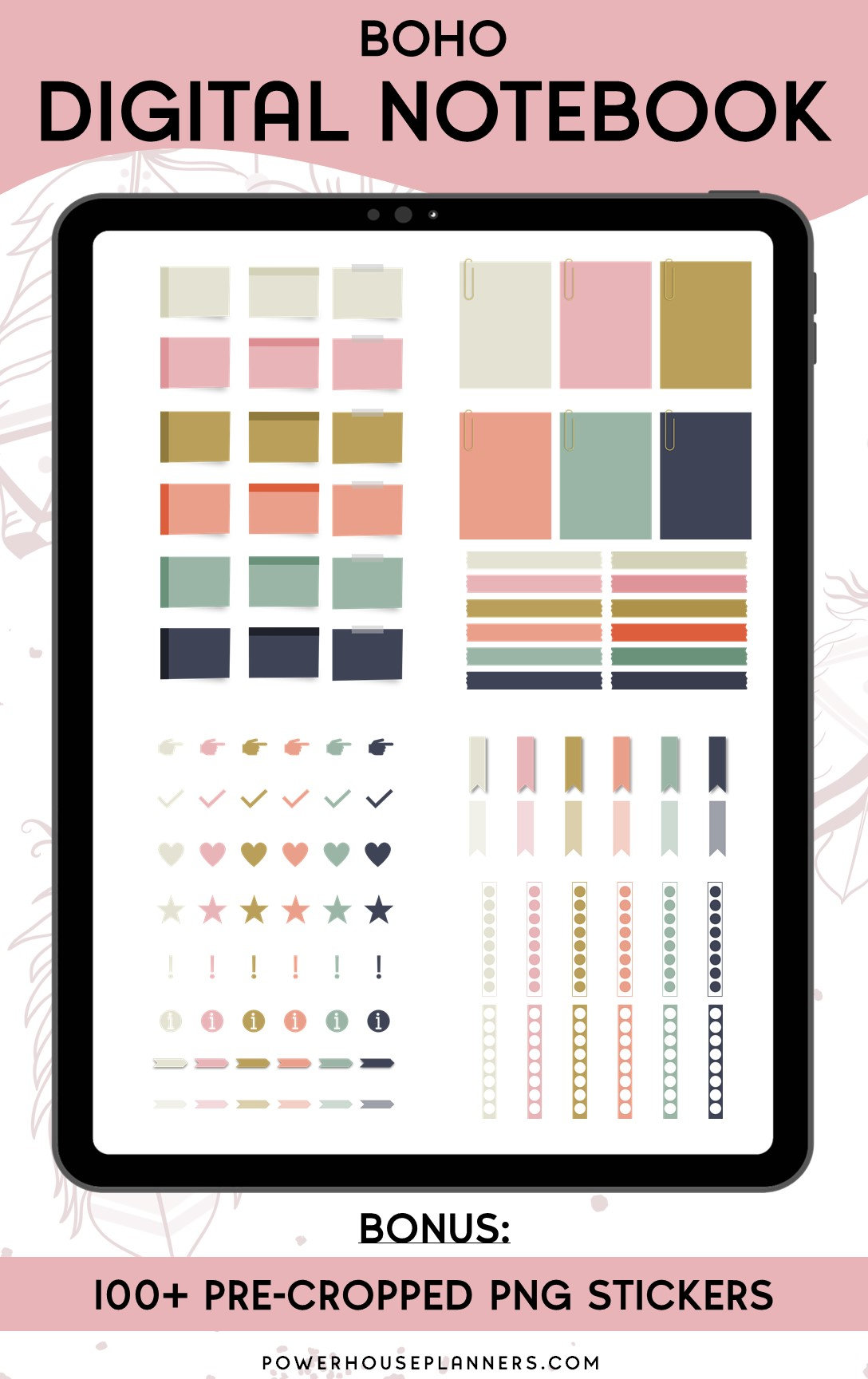 Boho Digital Notebook With 12 Hyperlinked Tabs, 12 Subjects Sections ...