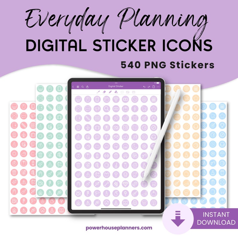 Everyday Icon Stickers for Digital Planners, Rainbow Pastel Icon Pack ...