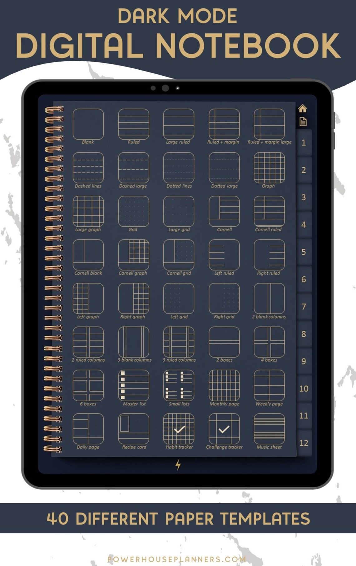 Dark Mode Digital Notebook With 12 Hyperlinked Sections 12 - Etsy