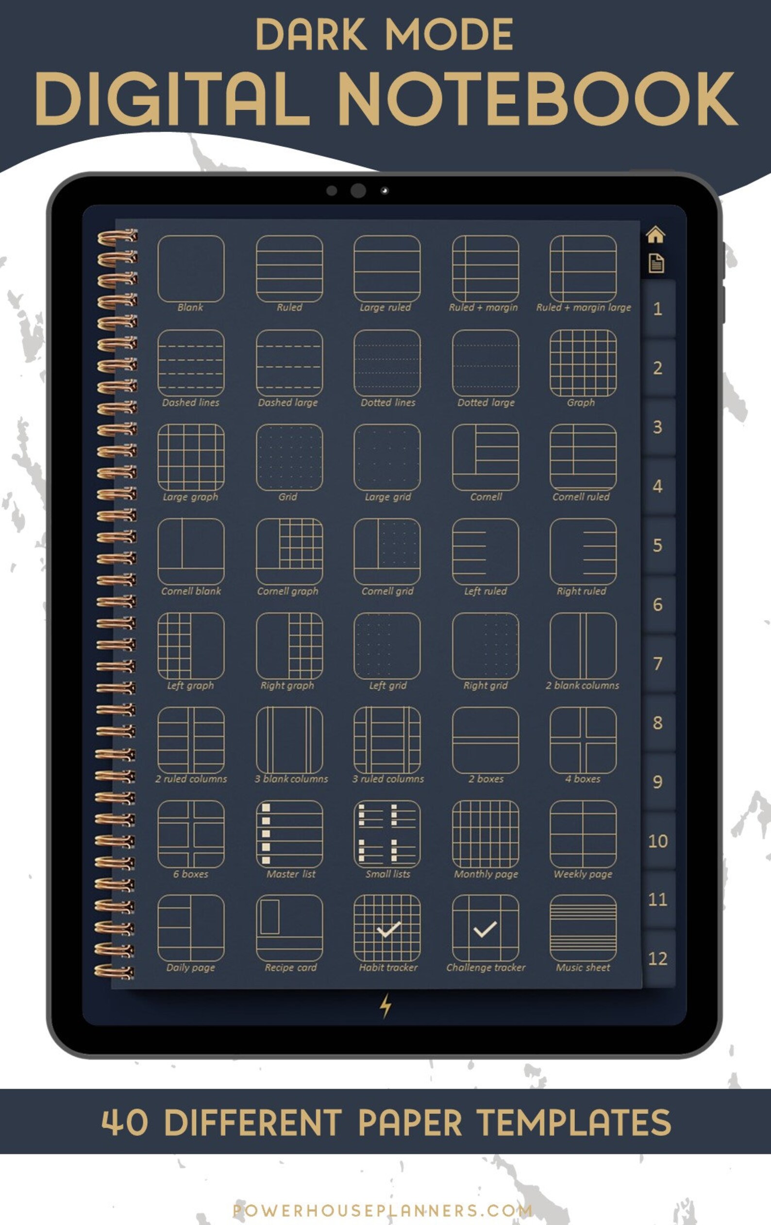 Dark Mode Digital Notebook With 12 Hyperlinked Sections 12 - Etsy