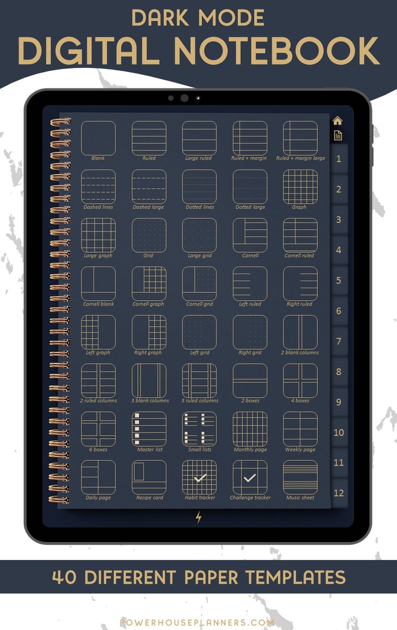 Dark Mode Digital Notebook With 12 Hyperlinked Sections 12 - Etsy