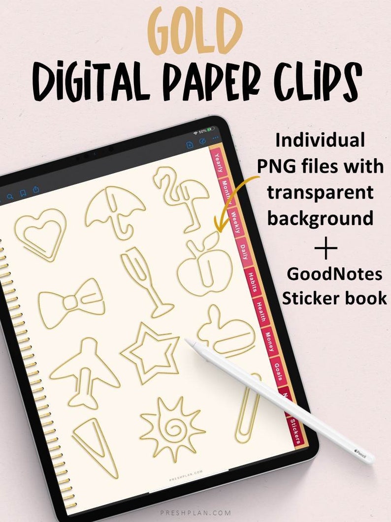 Gold Digital Paper Clips, Digital Planner Paperclips, Digital Clips ...