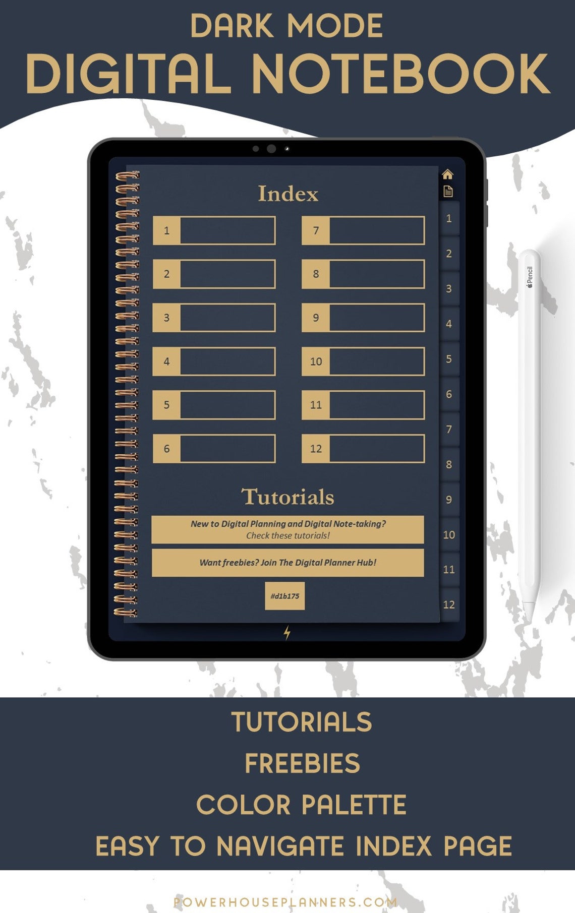 Dark Mode Digital Notebook With 12 Hyperlinked Sections 12 - Etsy