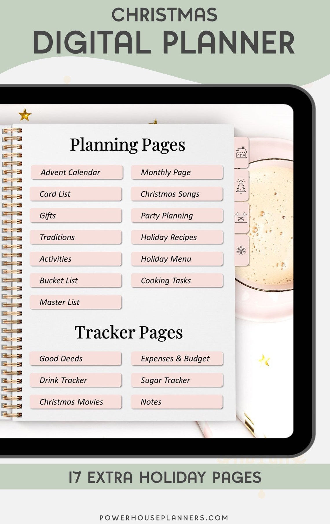 Undated Christmas Digital Planner, Digital Christmas Plan, iPad Holiday ...
