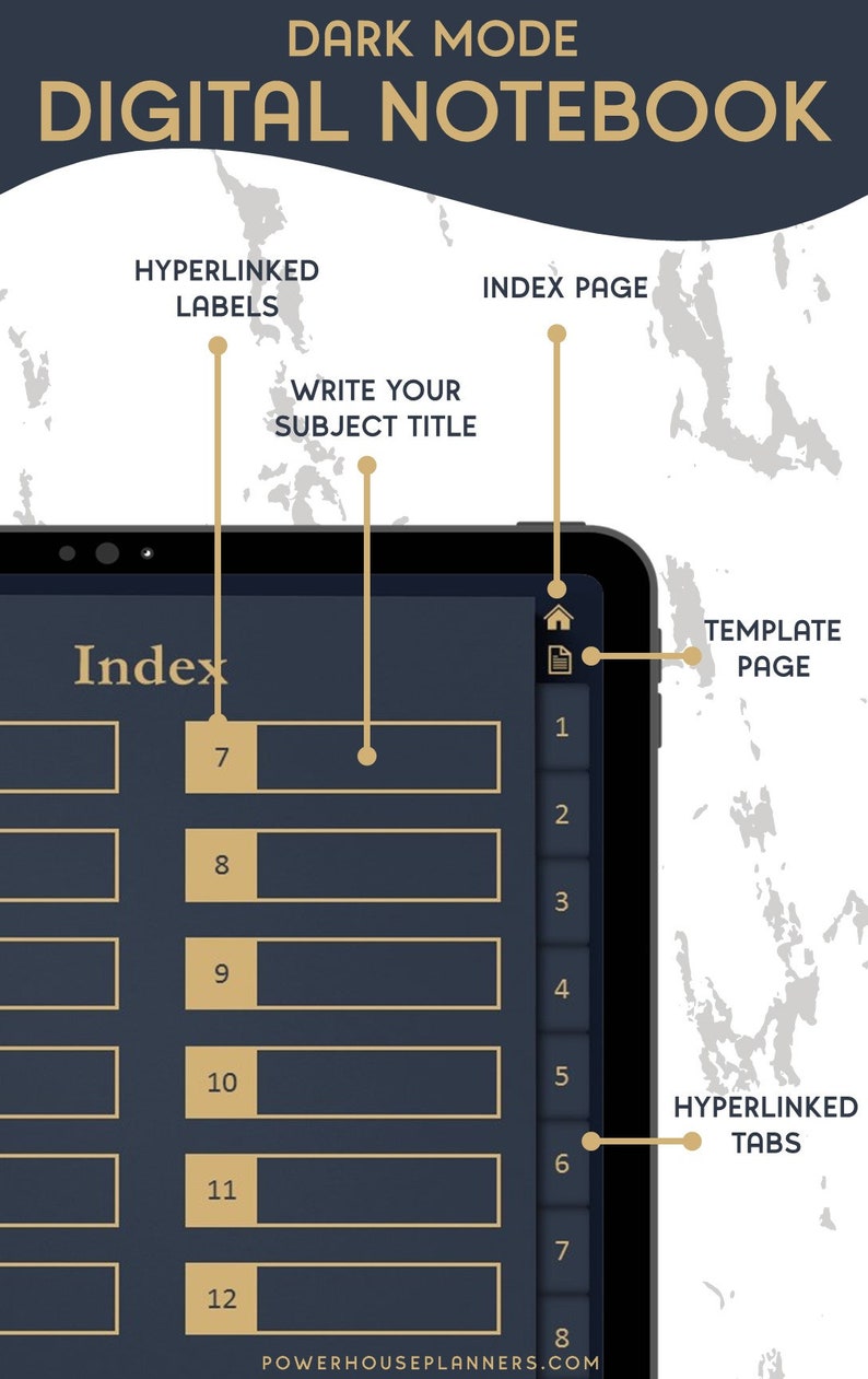 Dark Mode Digital Notebook With 12 Hyperlinked Sections 12 - Etsy