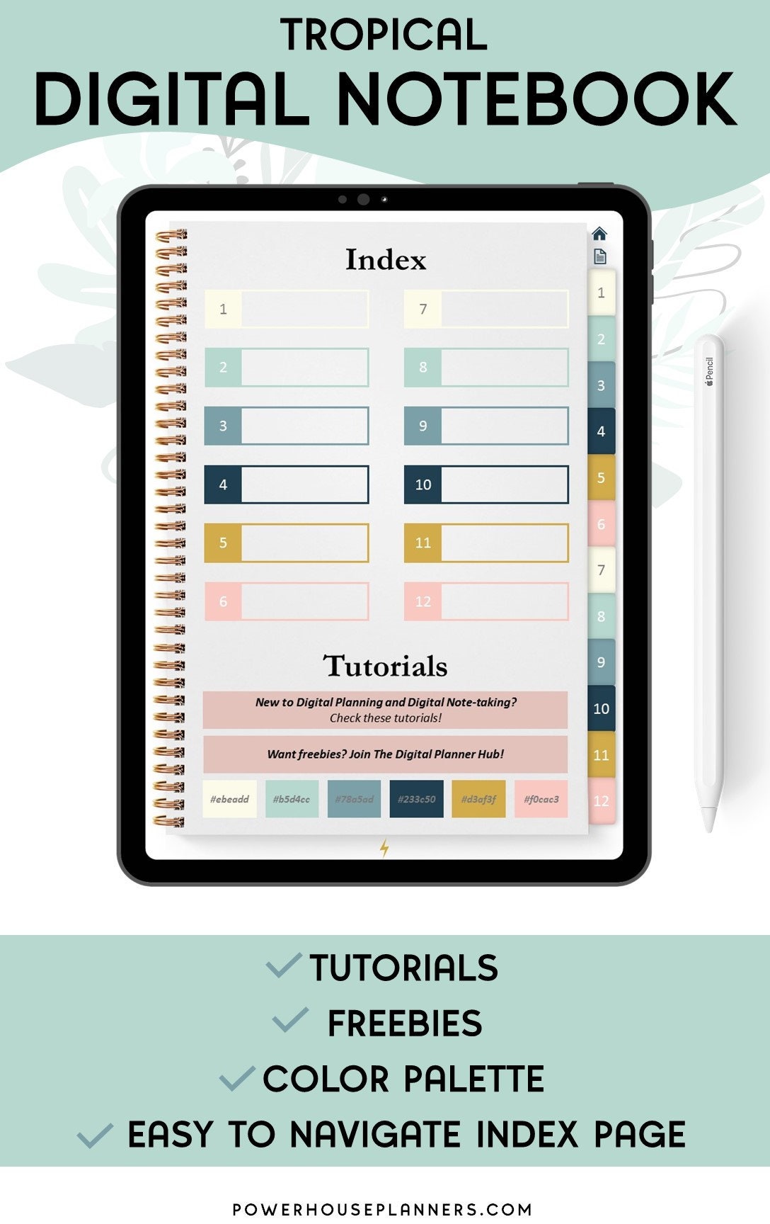 Digital Notebook With 12 Hyperlinked Tabs, 12 Subjects Sections, 40 ...