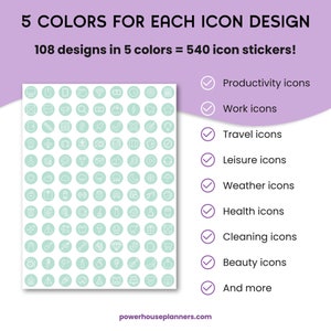 Everyday Icon Stickers for Digital Planners, Rainbow Pastel Icon Pack ...
