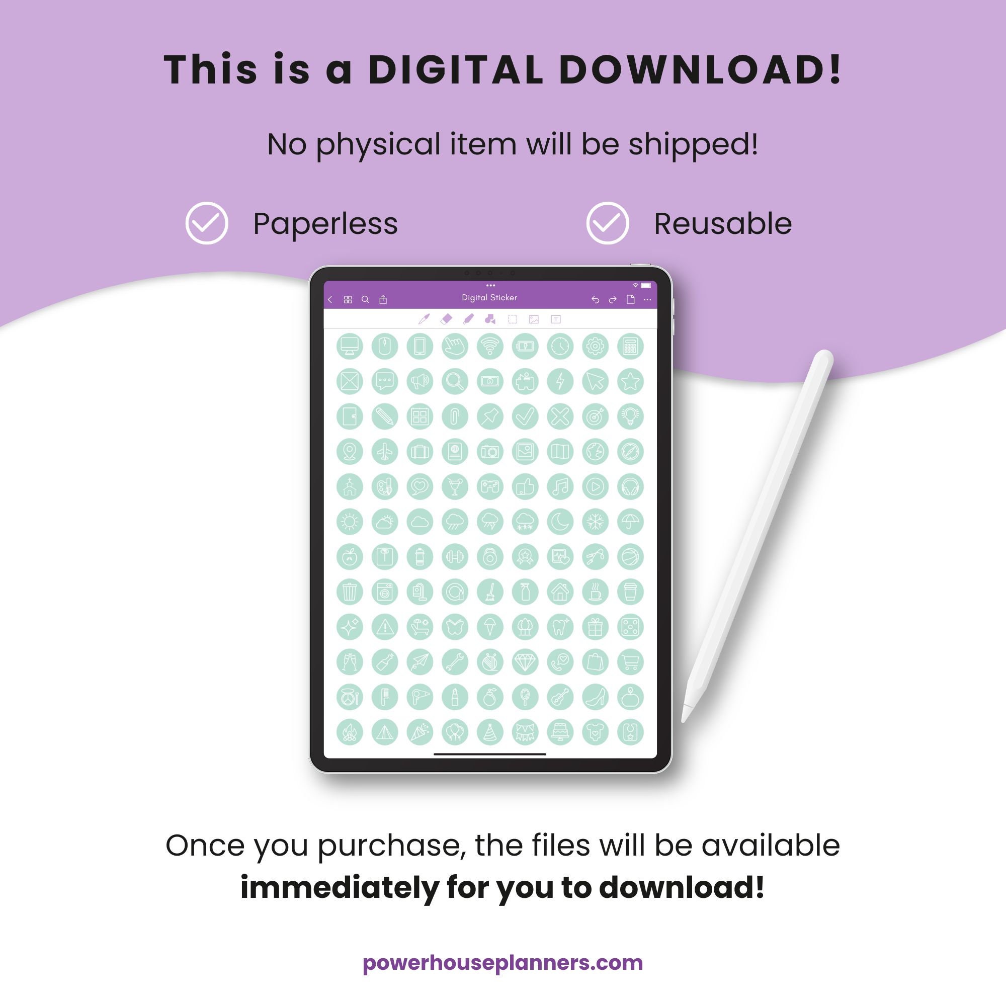 Everyday Icon Stickers for Digital Planners, Rainbow Pastel Icon Pack ...