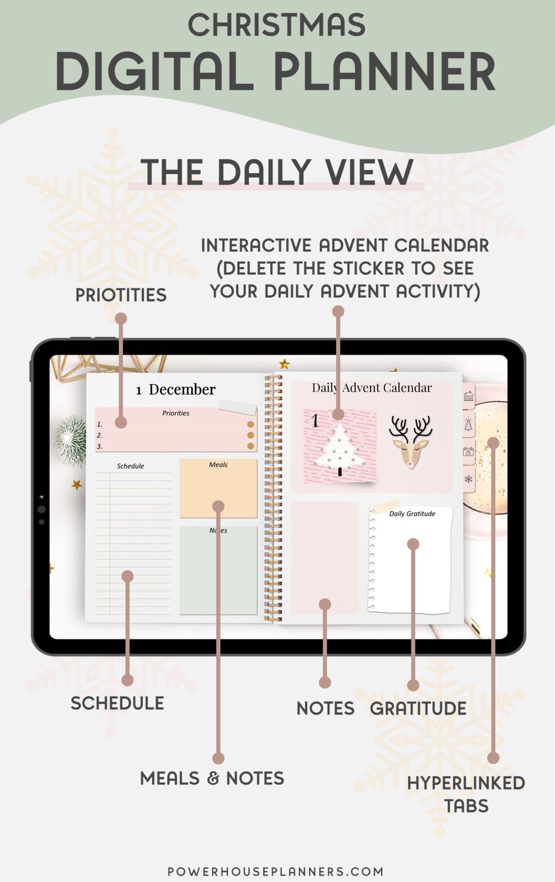 Undated Christmas Digital Planner, Digital Christmas Plan, iPad Holiday ...