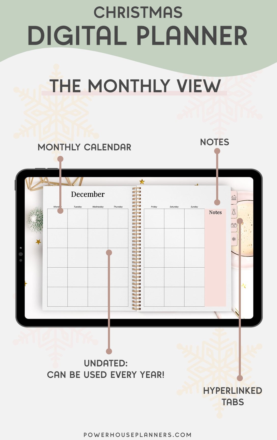 Undated Christmas Digital Planner, Digital Christmas Plan, iPad Holiday ...
