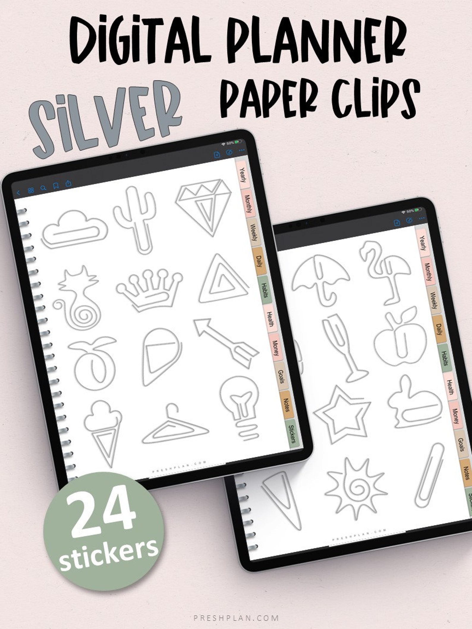 Silver Digital Paper Clips, Digital Planner Paperclips, Digital Clips ...