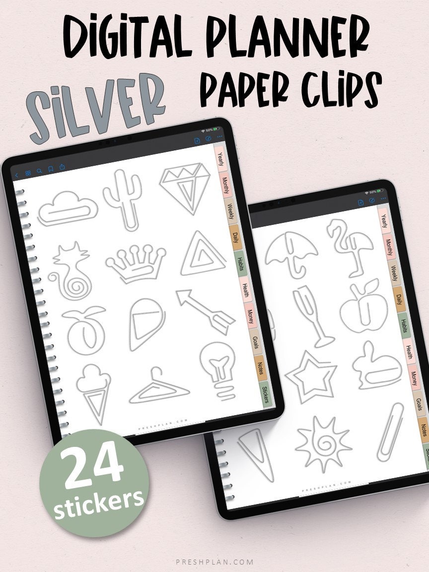 Silver Digital Paper Clips, Digital Planner Paperclips, Digital Clips ...