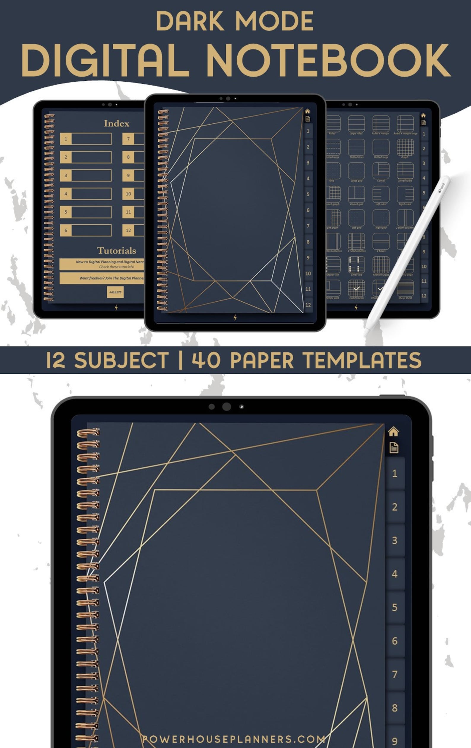 Dark Mode Digital Notebook With 12 Hyperlinked Sections 12 - Etsy