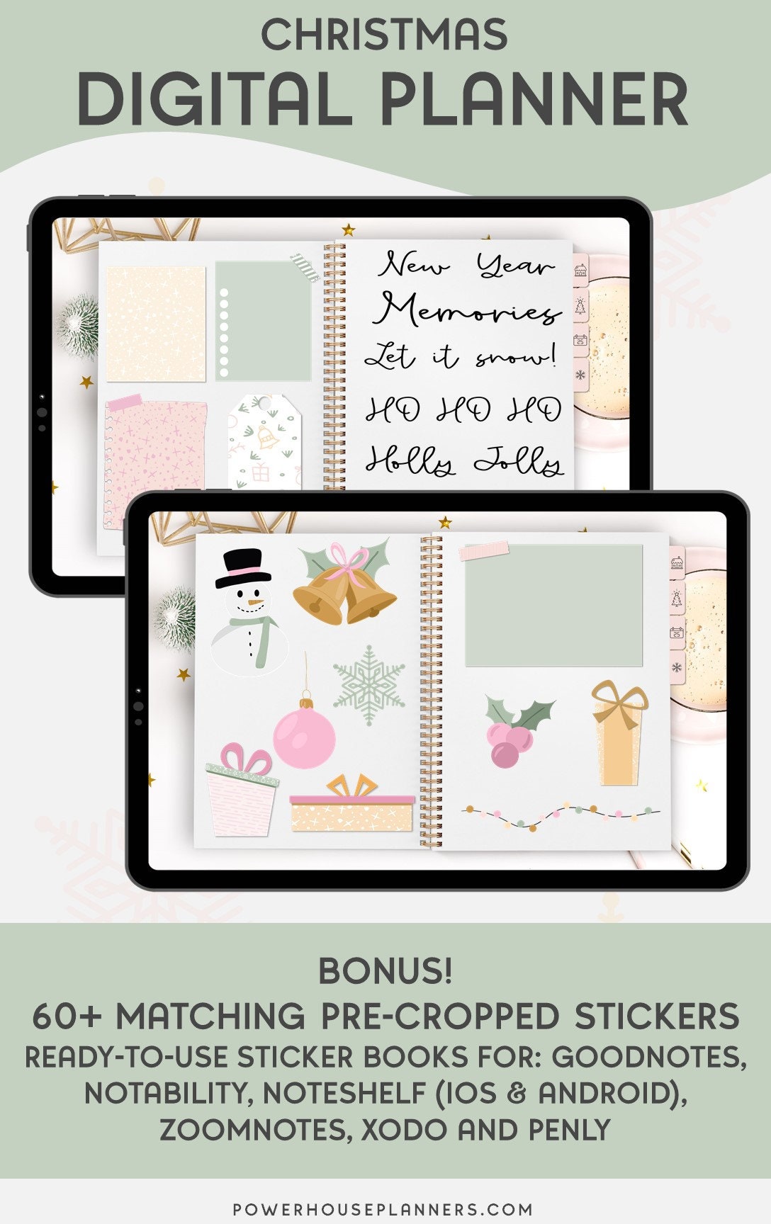 Undated Christmas Digital Planner, Digital Christmas Plan, iPad Holiday ...