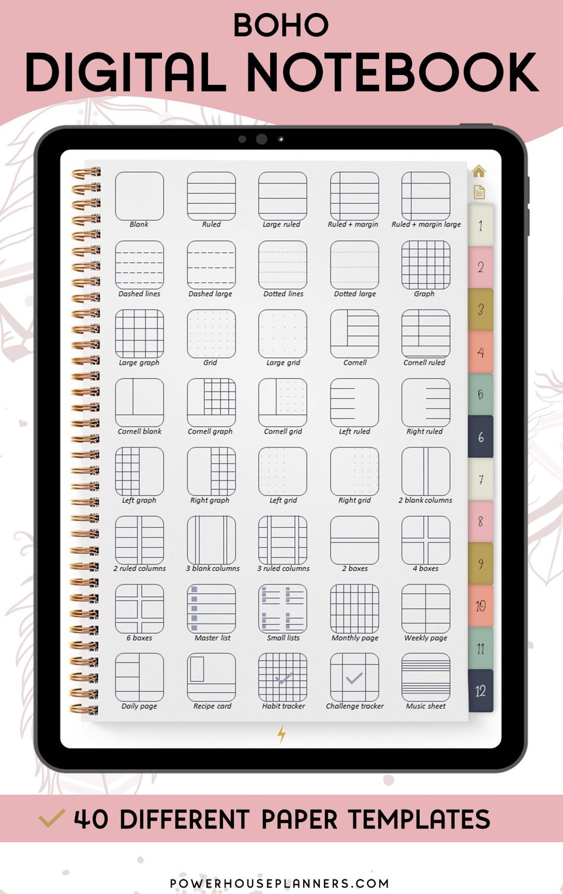 Boho Digital Notebook With 12 Hyperlinked Tabs 12 Subjects - Etsy