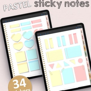 Digital Sticky Notes Stickers, Pastel Post It PNG Stickers for Digital ...