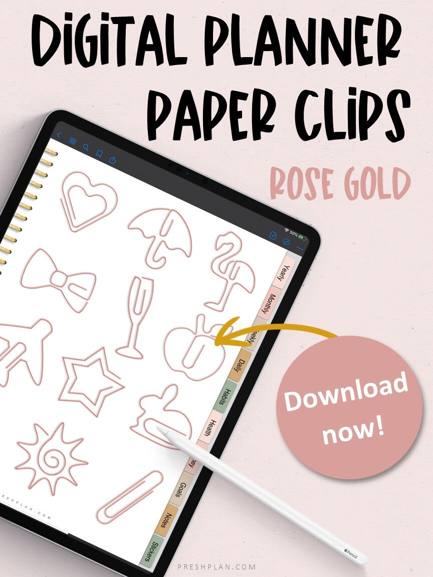 Rose Gold Digital Paper Clips, Digital Planner Paperclips, Digital ...