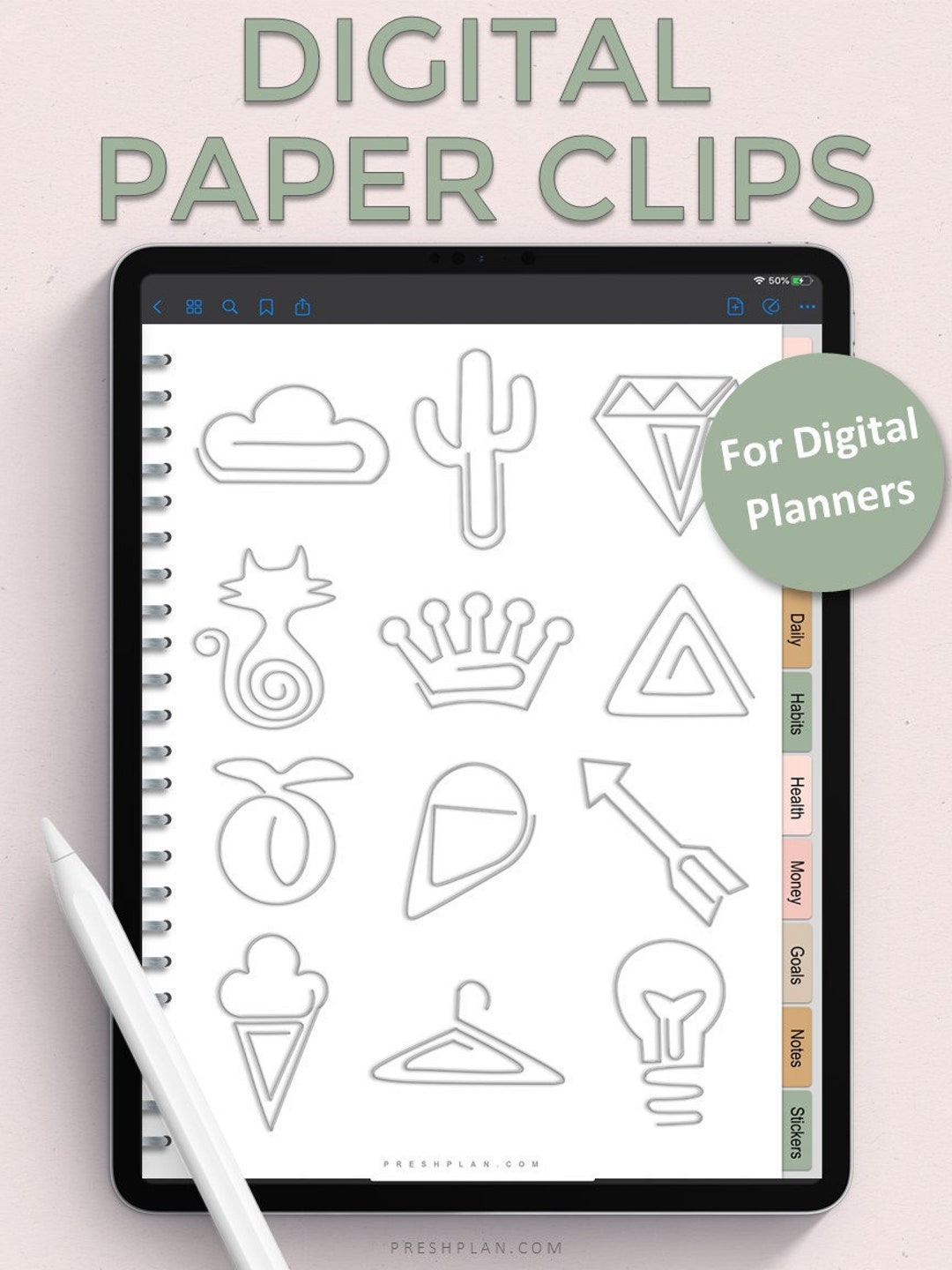 Silver Digital Paper Clips, Digital Planner Paperclips, Digital Clips ...