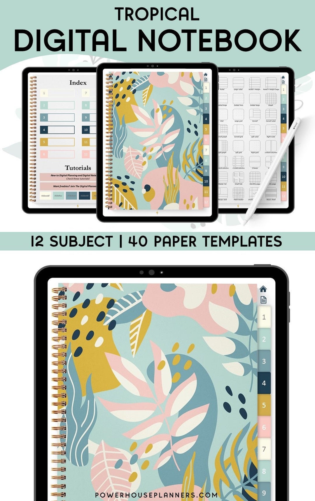 Digital Notebook With 12 Hyperlinked Tabs, 12 Subjects Sections, 40 ...