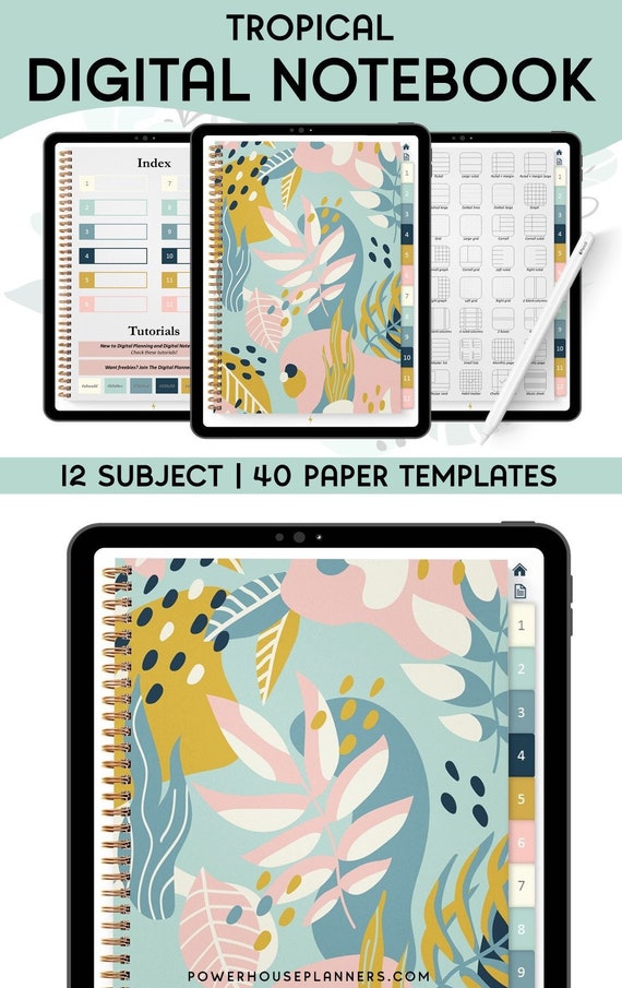Digital Notebook With 12 Hyperlinked Tabs 12 Subjects | Etsy