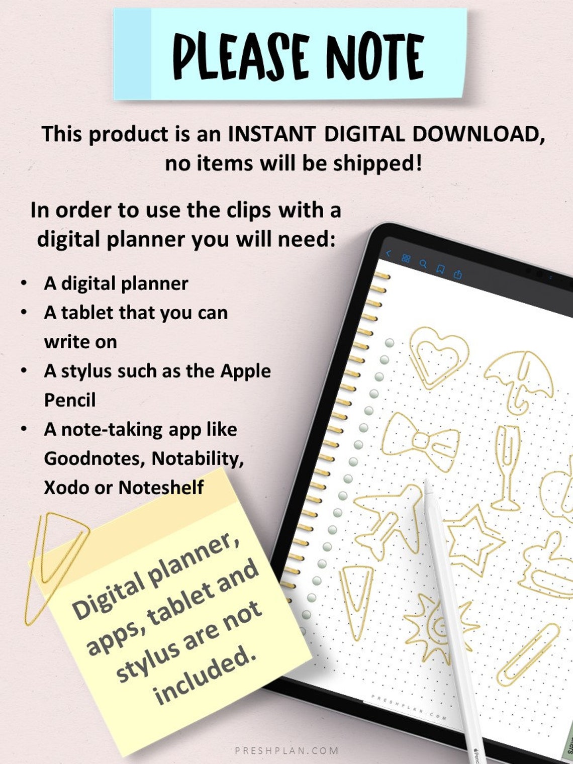Gold Digital Paper Clips, Digital Planner Paperclips, Digital Clips ...