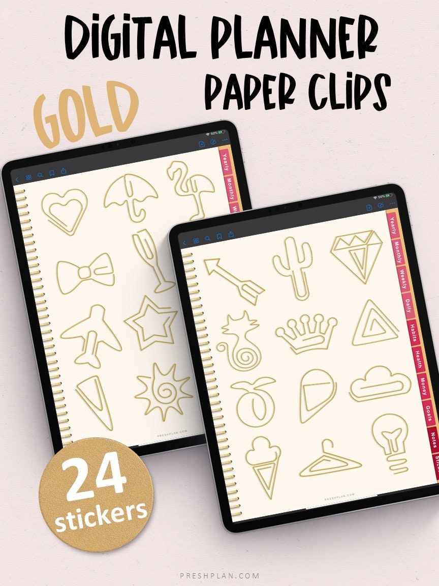 Gold Digital Paper Clips, Digital Planner Paperclips, Digital Clips ...