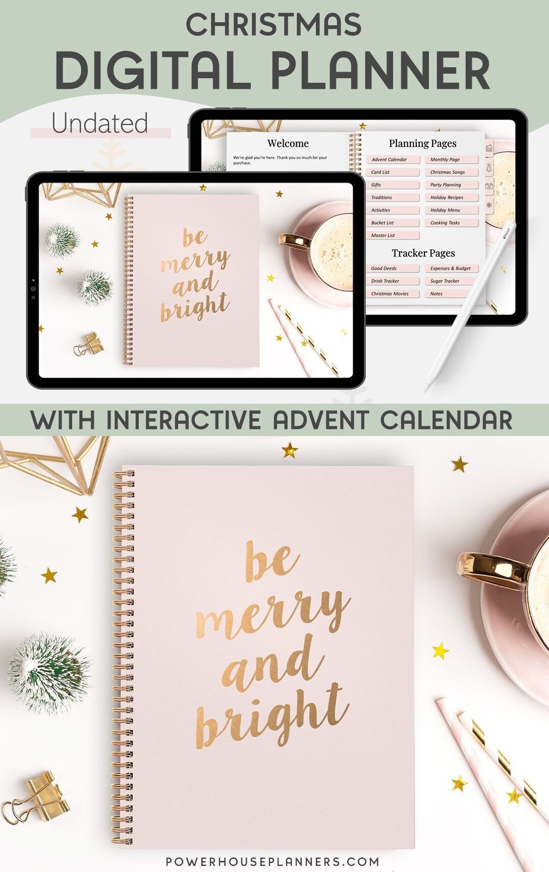 Undated Christmas Digital Planner, Digital Christmas Plan, iPad Holiday ...