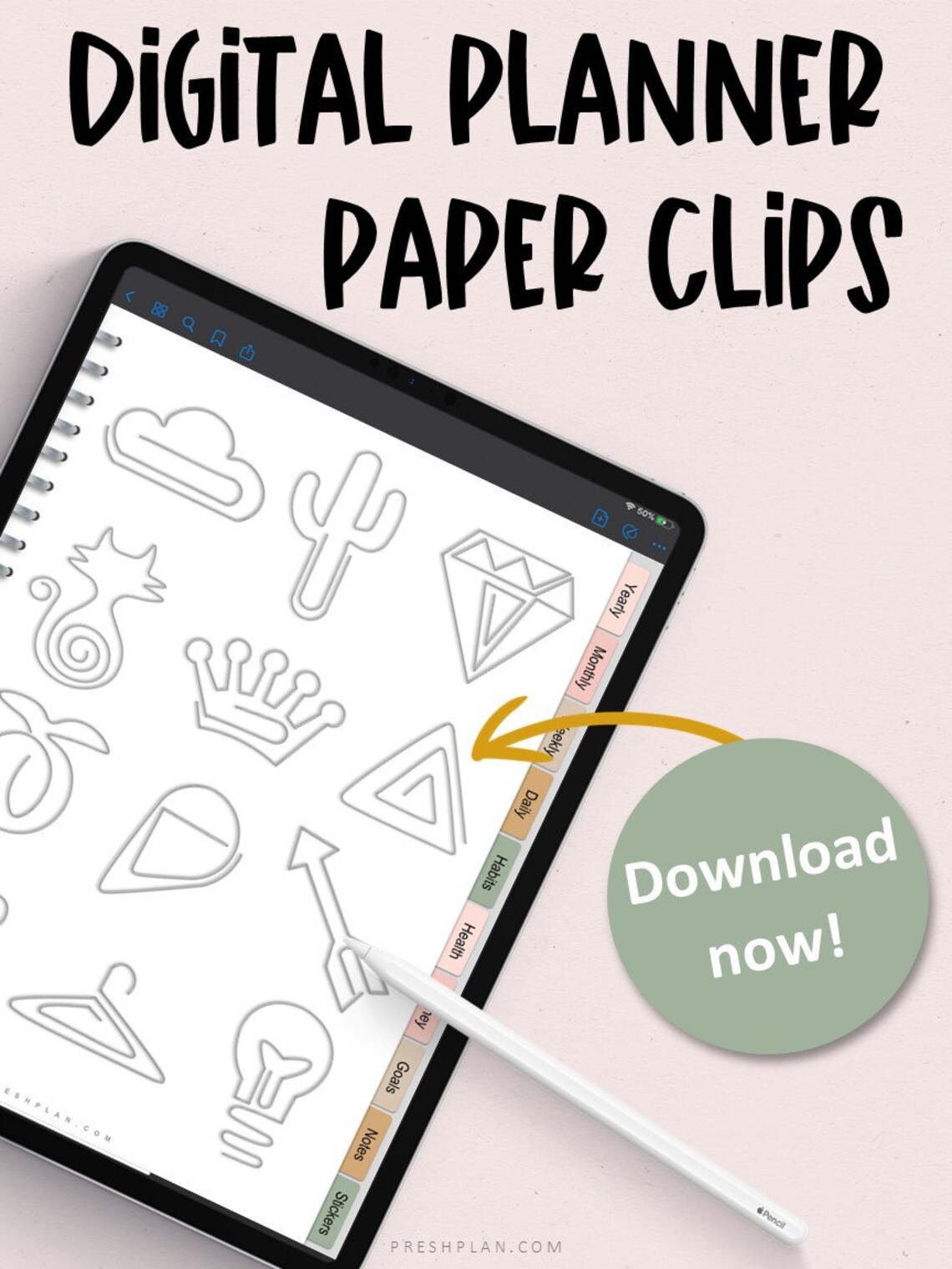 Silver Digital Paper Clips, Digital Planner Paperclips, Digital Clips ...