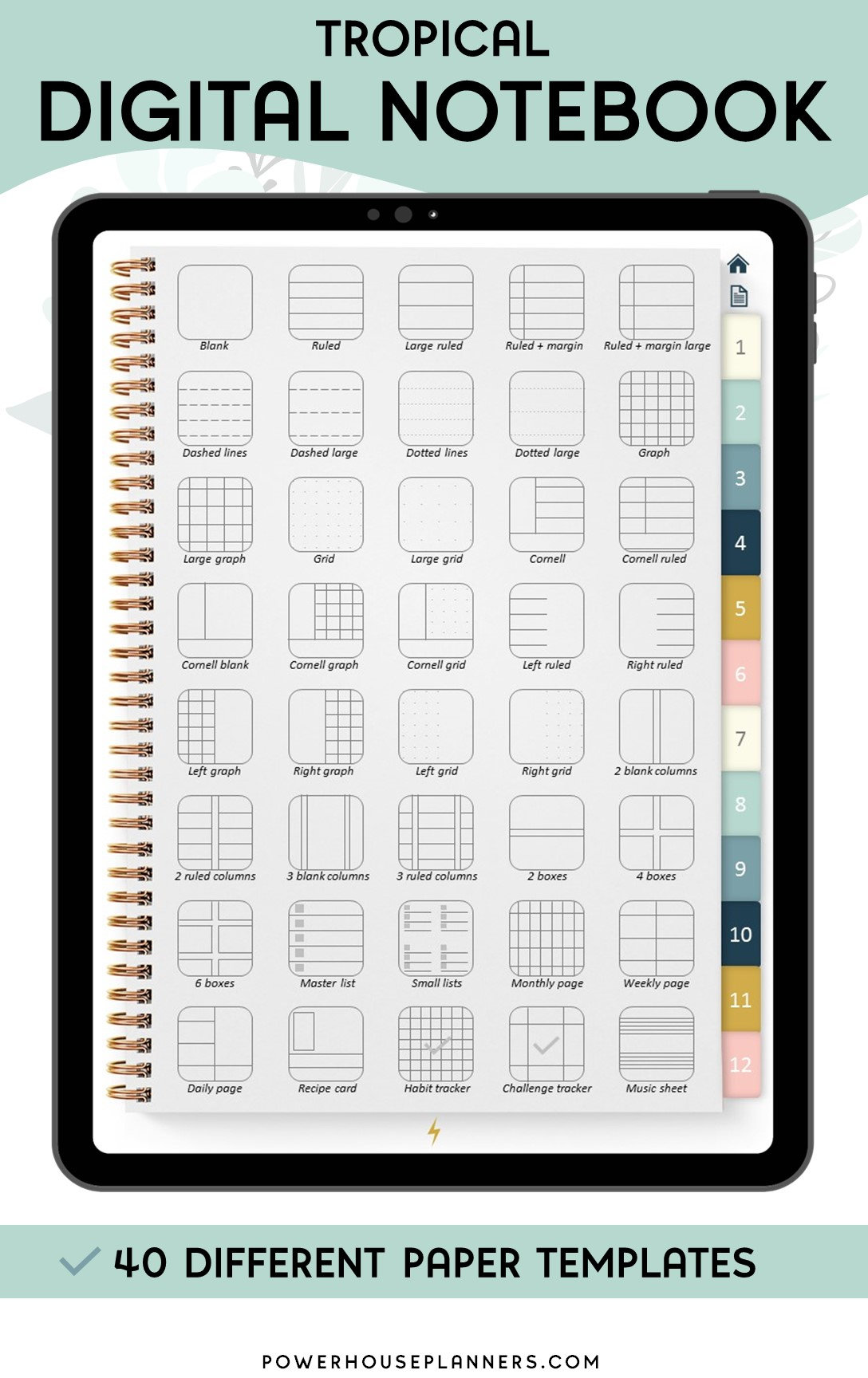 Digital Notebook With 12 Hyperlinked Tabs, 12 Subjects Sections, 40 ...