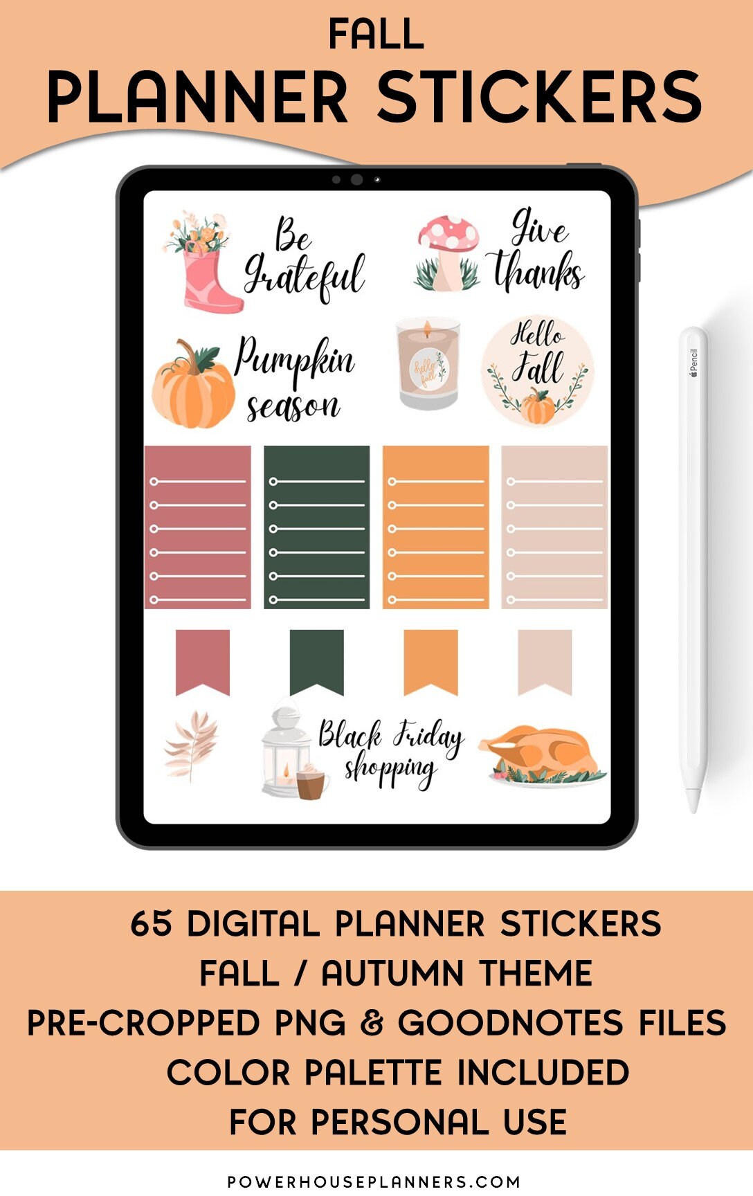 65 Fall Digital Planner Stickers, Autumn Planner Sticker Bundle, iPad ...