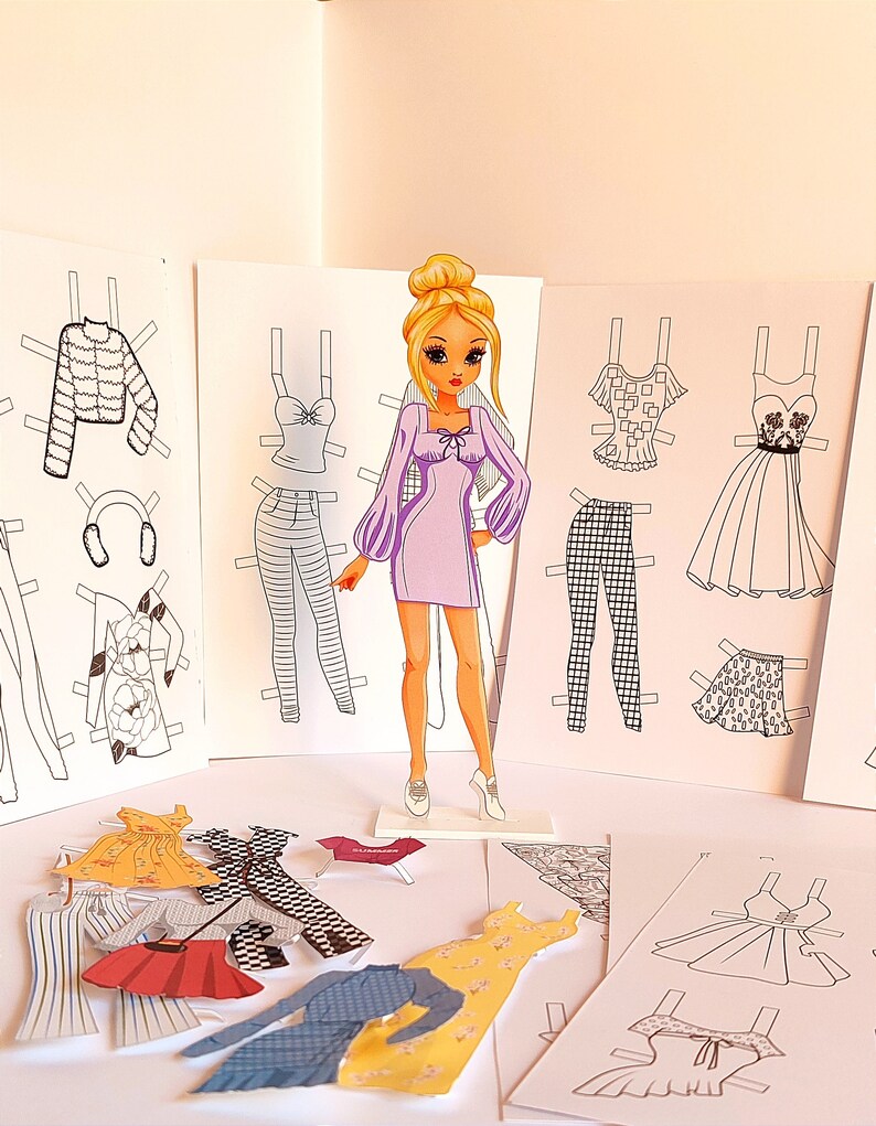 Cut Out Paper Doll Emma, Ready to Play Paper Doll, Cardboard Paper Doll ...