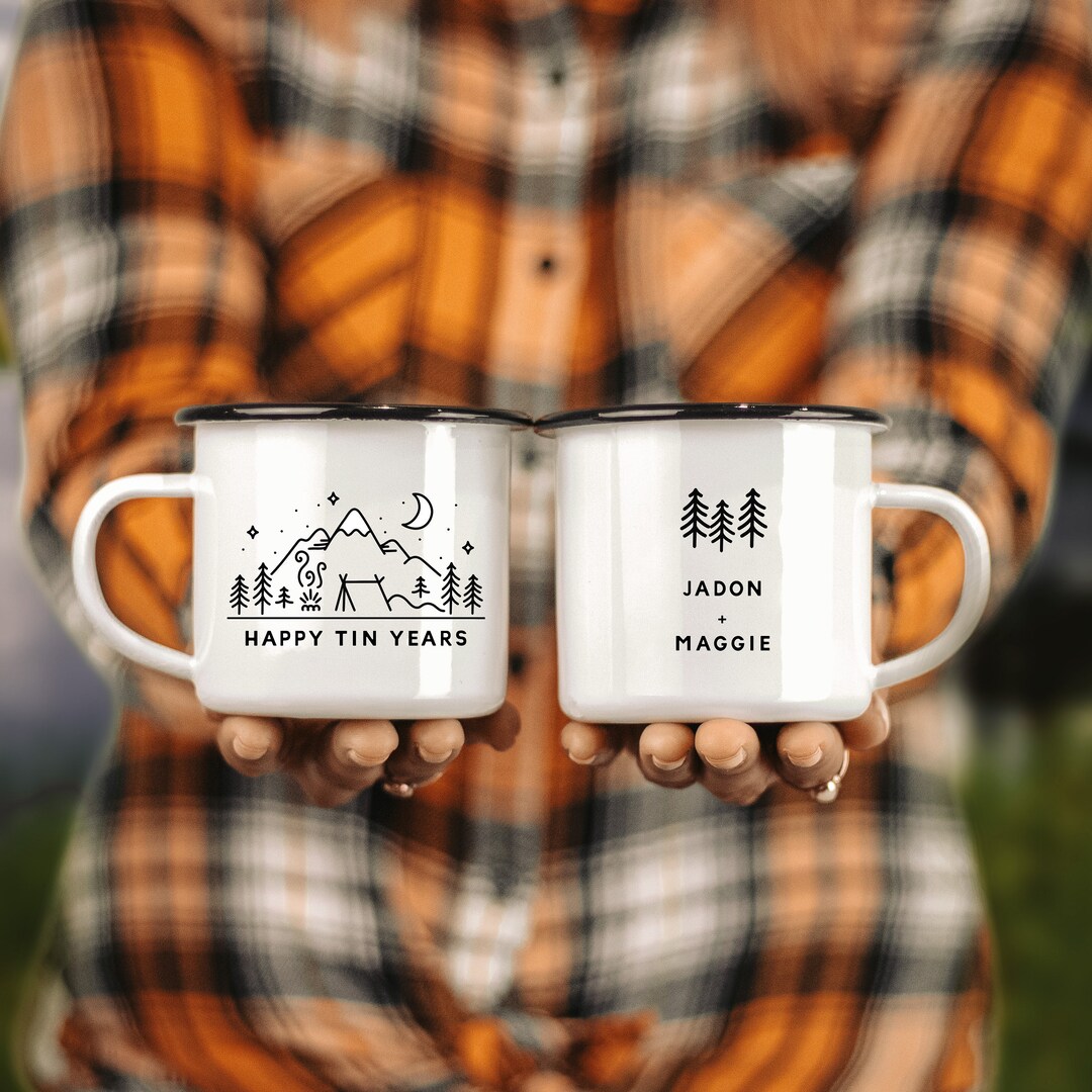 Happy Tin Years Camp Mug, Tin Year Anniversary Mug, Customized Husband ...