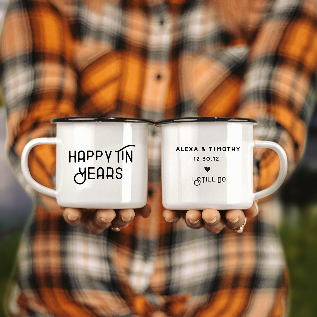 Happy Tin Years Camp Mug, Tin Year Anniversary Mug, Customized Husband ...