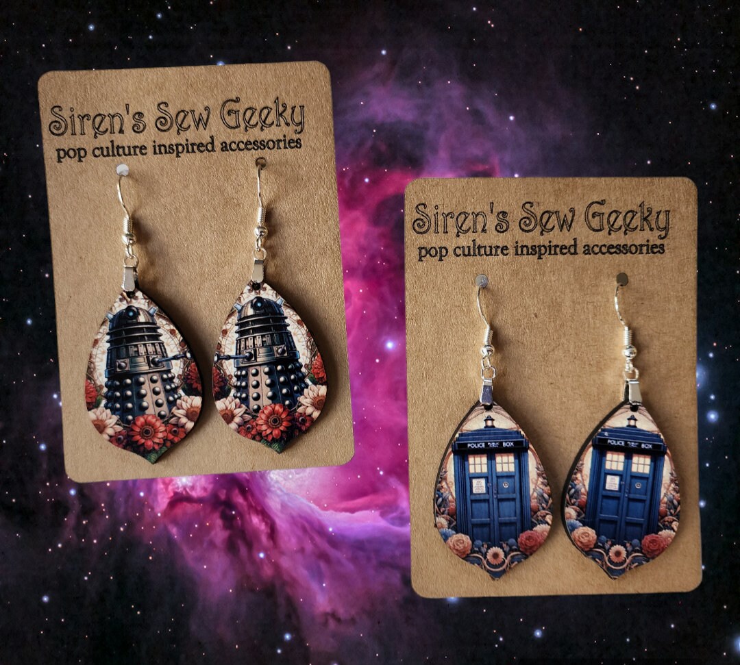 Doctor Who TARDIS or Dalek Floral Earrings - Etsy