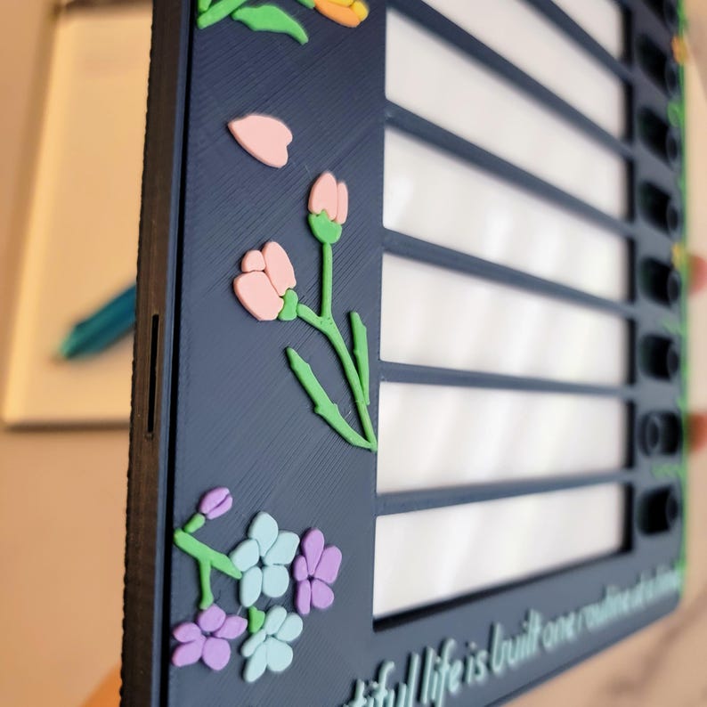Sliding Daily Routine Chart | Embroidery-style Flower Chart | Task ...