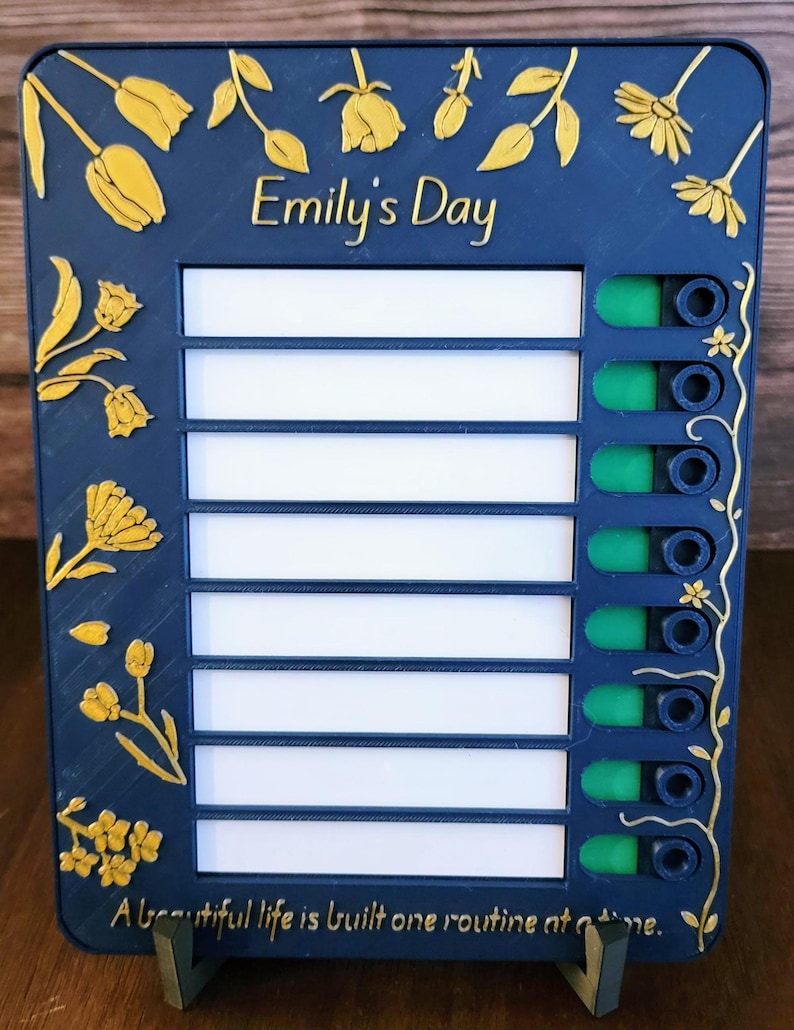 Sliding Daily Routine Chart | Embroidery-style Flower Chart | Task ...