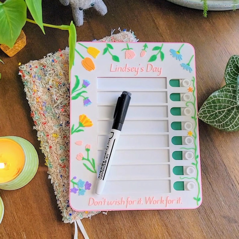Sliding Daily Routine Chart | Embroidery-style Flower Chart | Task ...