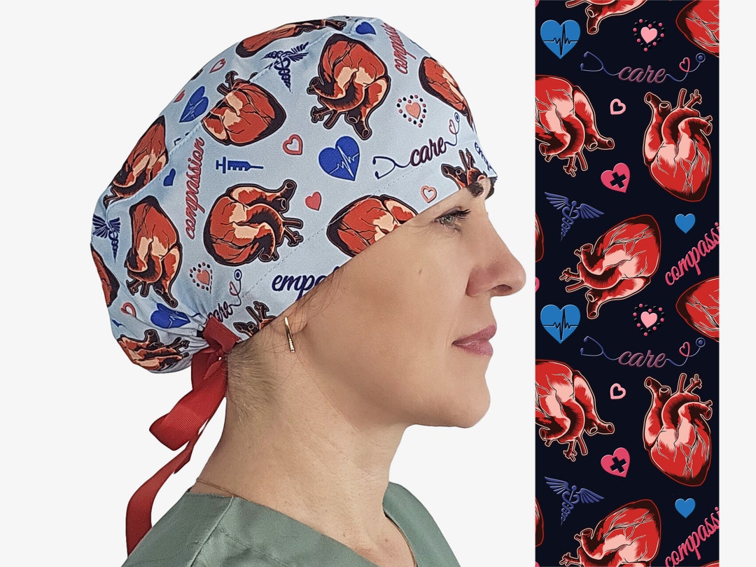 Cardiology Scrub Caps, Anatomy Heart Surgical Cap, Ponytail Scrub Cap ...