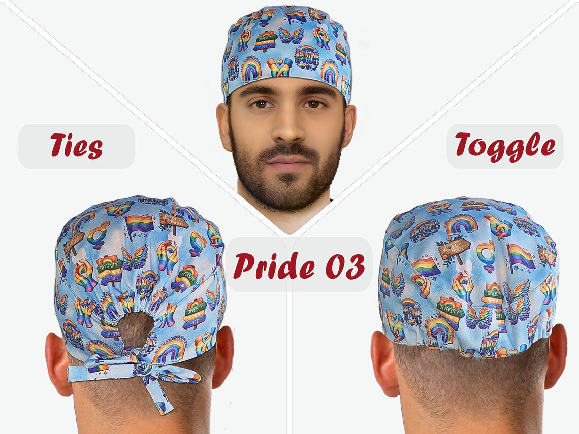 Pride Scrub Cap for Man, Toggle Nurse Cap With Buttons, Unisex Surgical ...