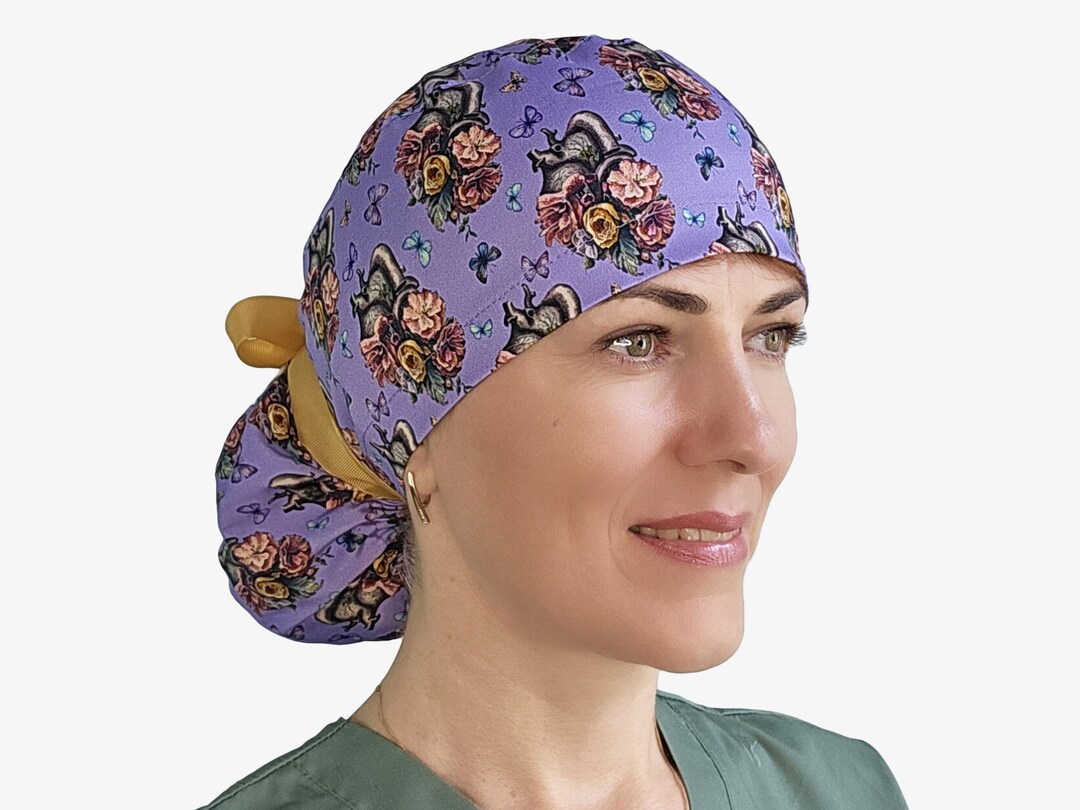 Anatomy Heart Scrub Caps for Women Ponytail Scrub Hat Floral - Etsy