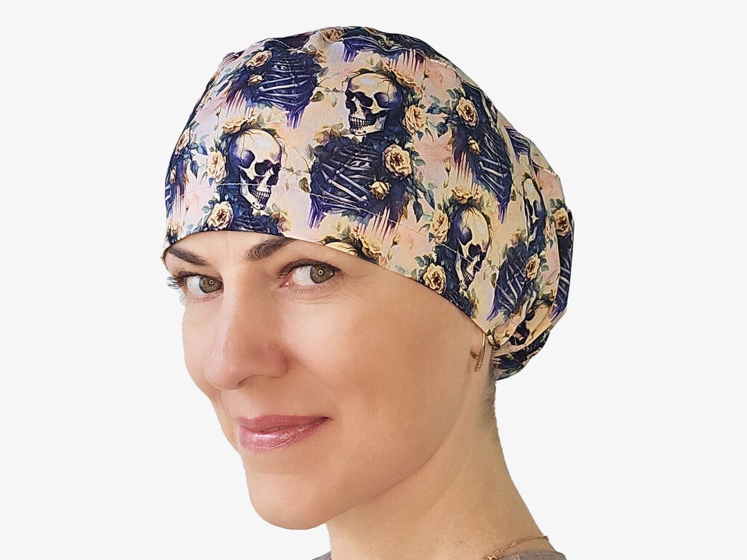 Skeleton Scrub Cap, Floral Bones and Skull Surgical Hat, Nurse Cap With ...