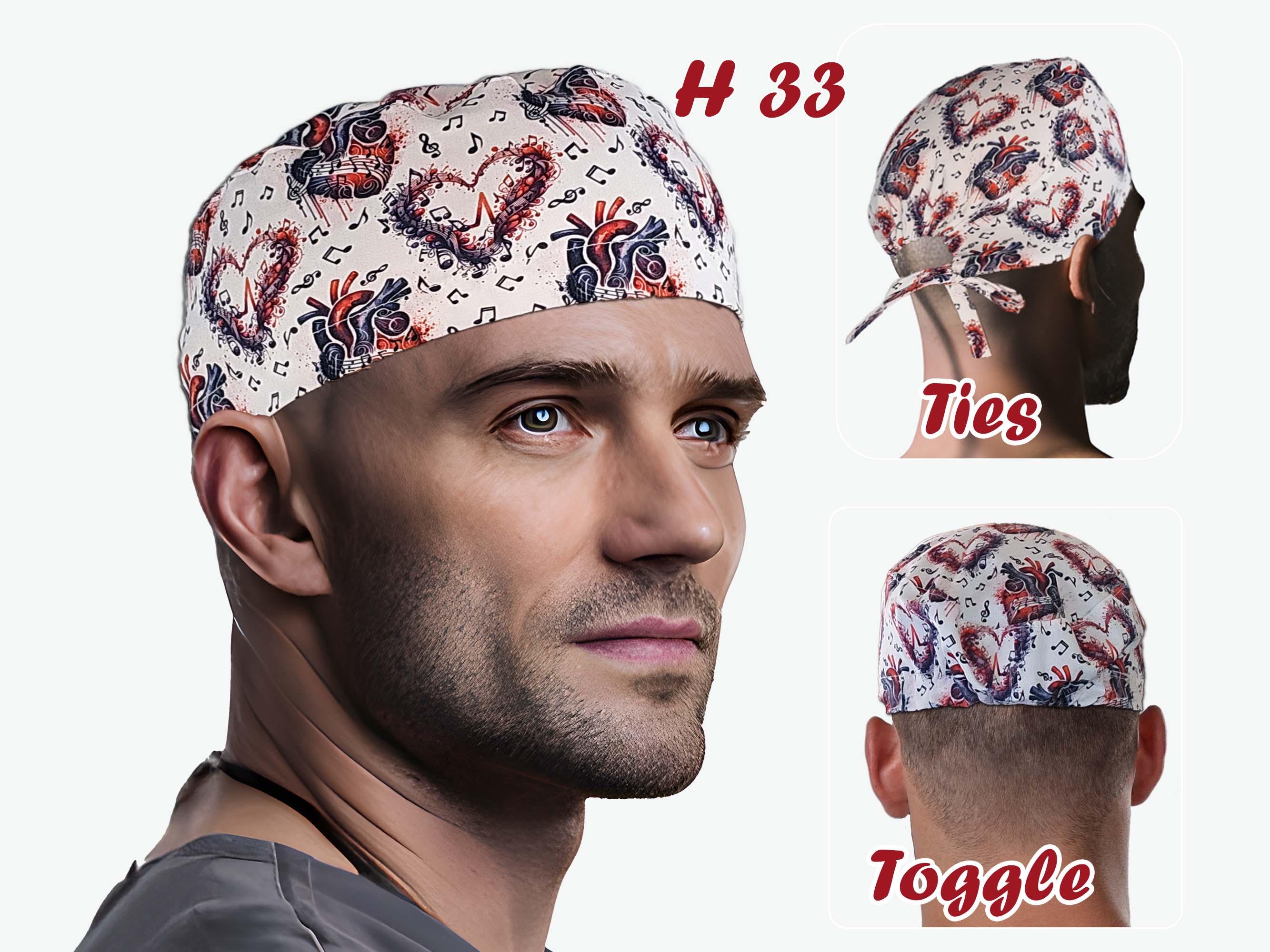 Cardiac Man Scrub Cap, Anatomy Heart Surgical Cap, Unisex Toggle Scrub ...