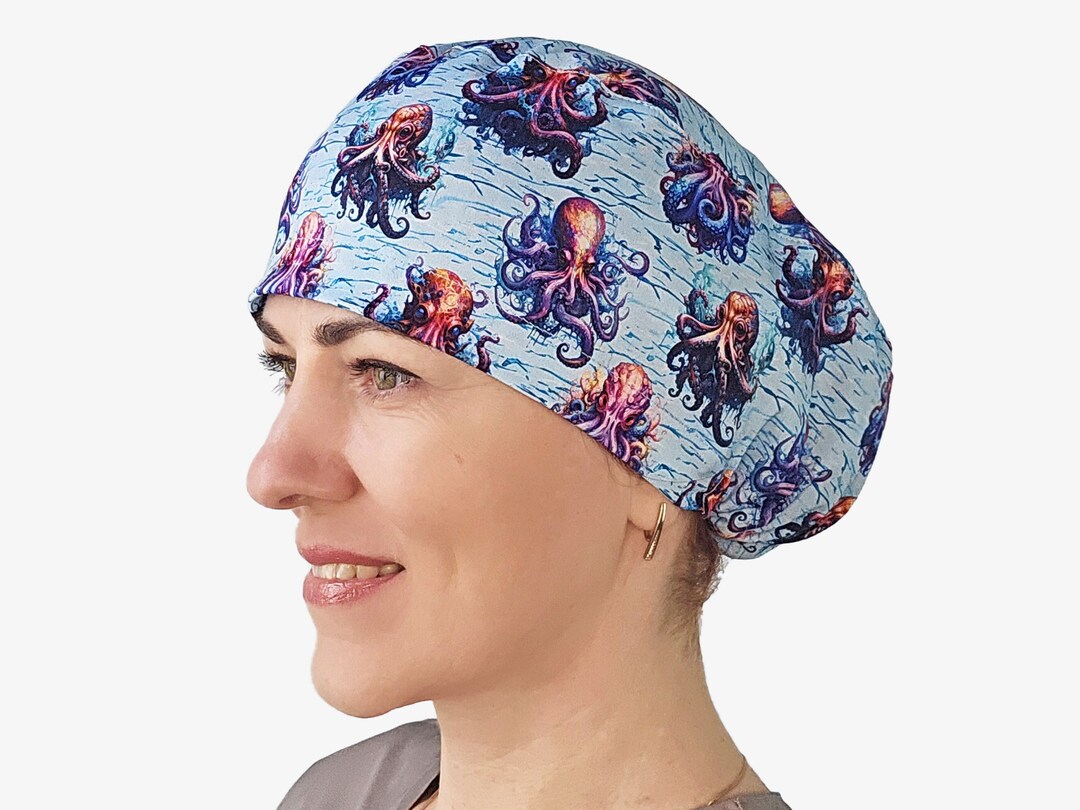 Octopus Scrub Caps, Ponytail Surgical Hat for Nurses, Sea Life Scrub ...