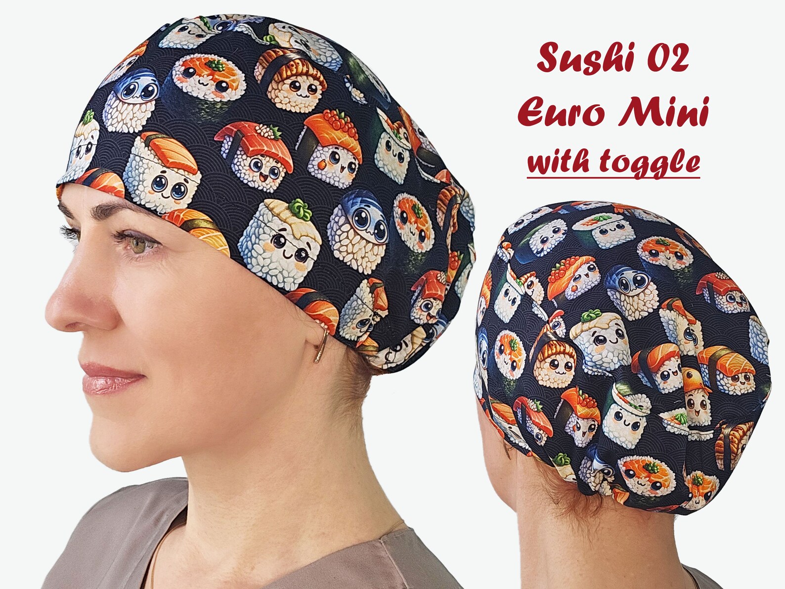 Cute Sushi Scrub Cap, Euro Surgical Hat With Toggle, Japanese Food ...