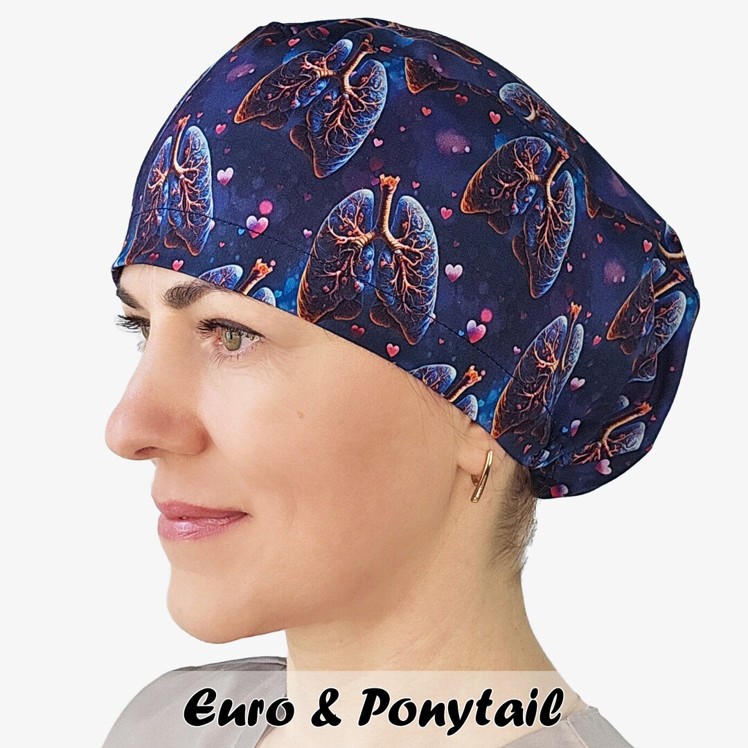 Surgery Scrub Cap, Anatomy Lungs Scrub Hats, Respiratory Nurse Cap With ...
