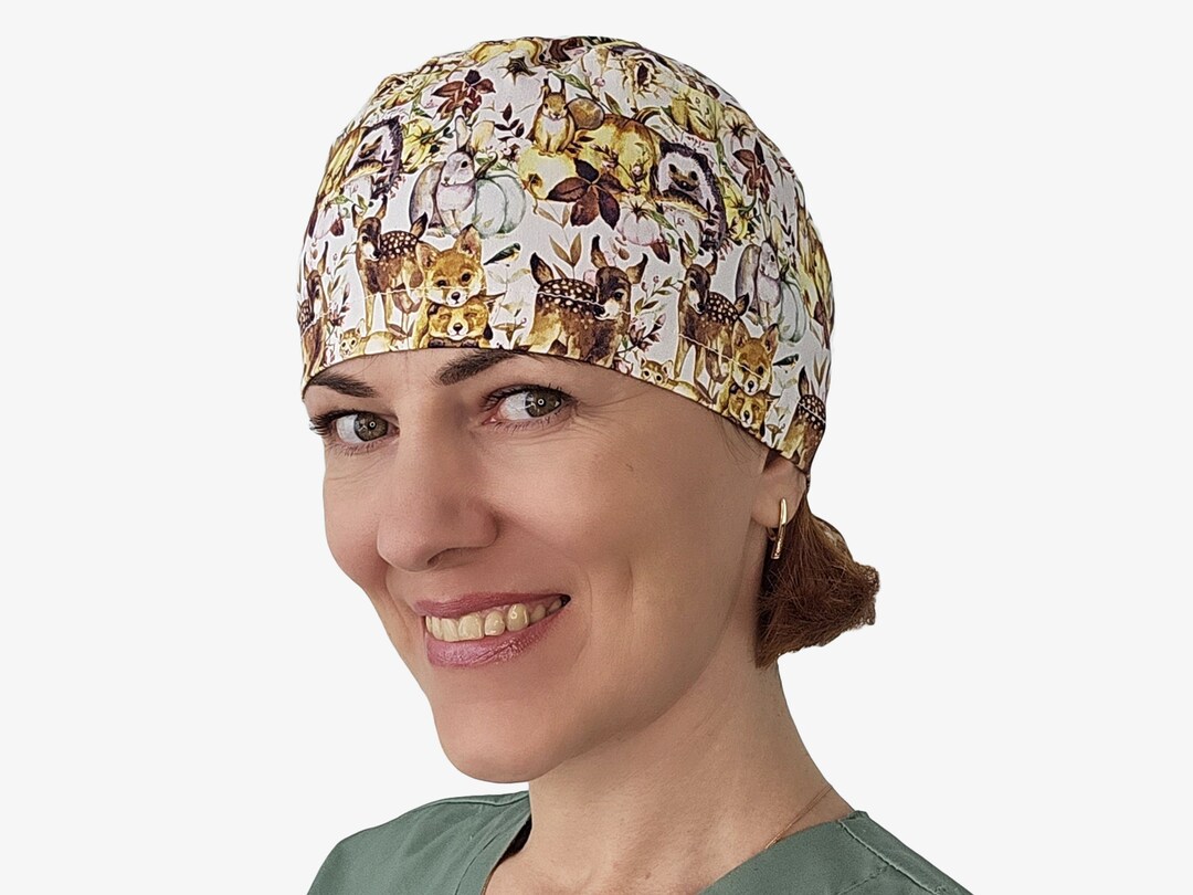 Fall Surgical Scrub Cap With Animals, Nurse Cap Euro Style, Surgery Hat ...