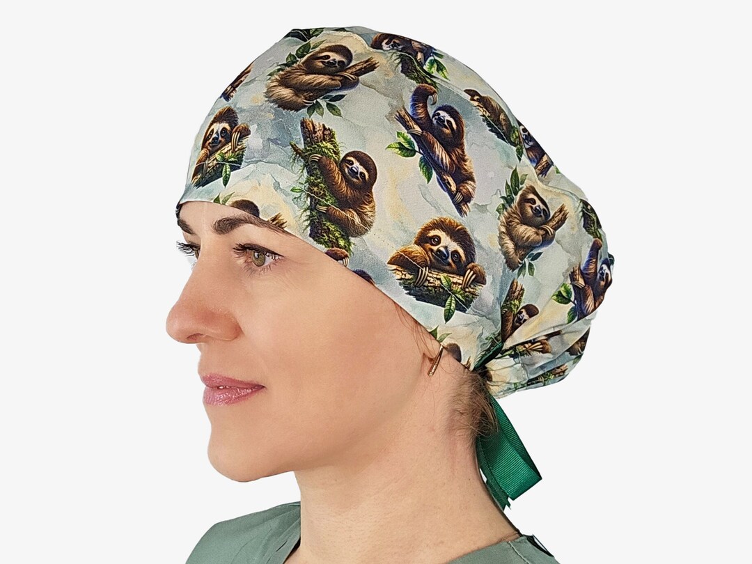 Sloth Surgical Cap Women, Animal Scrub Caps, Ponytail Scrub Hat ...
