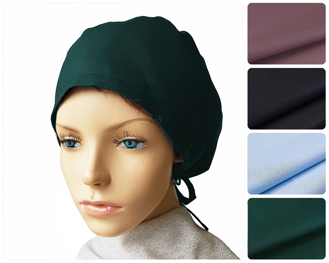 Black Surgery Cap With Buttons Scrub Caps Surgical Cap - Etsy
