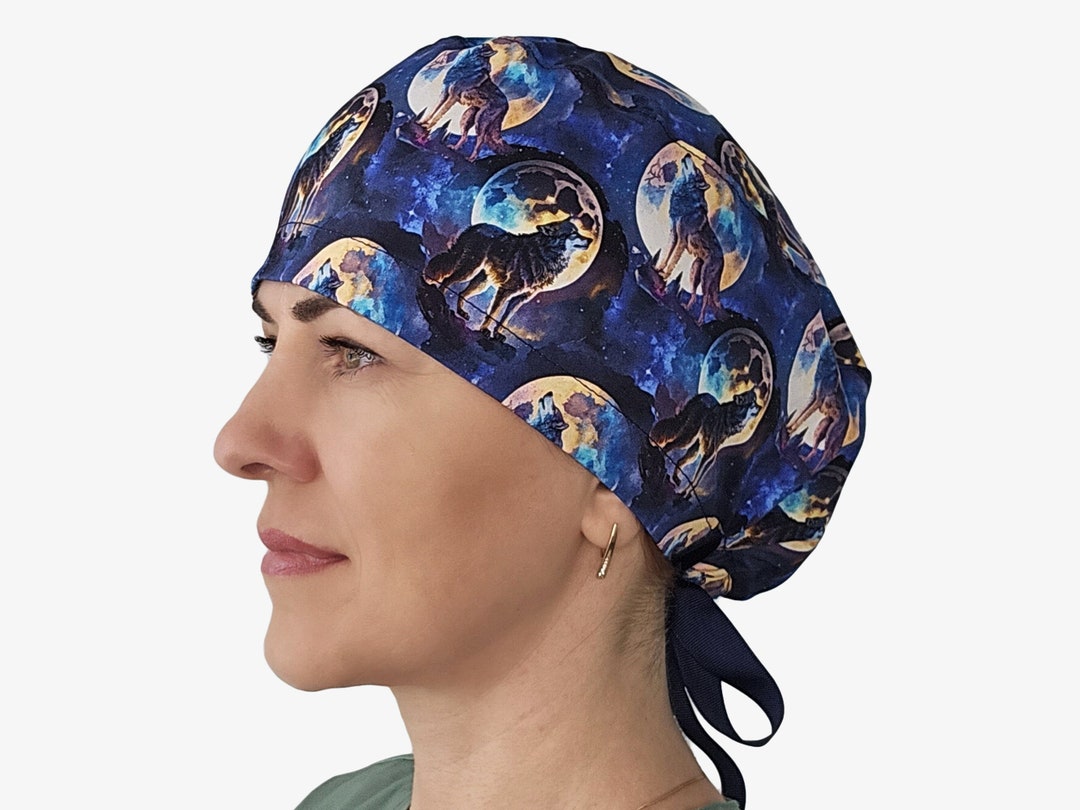 Moonlight Wolf Scrub Cap, Ponytail Surgical Hat, Satin Lining Option - Etsy