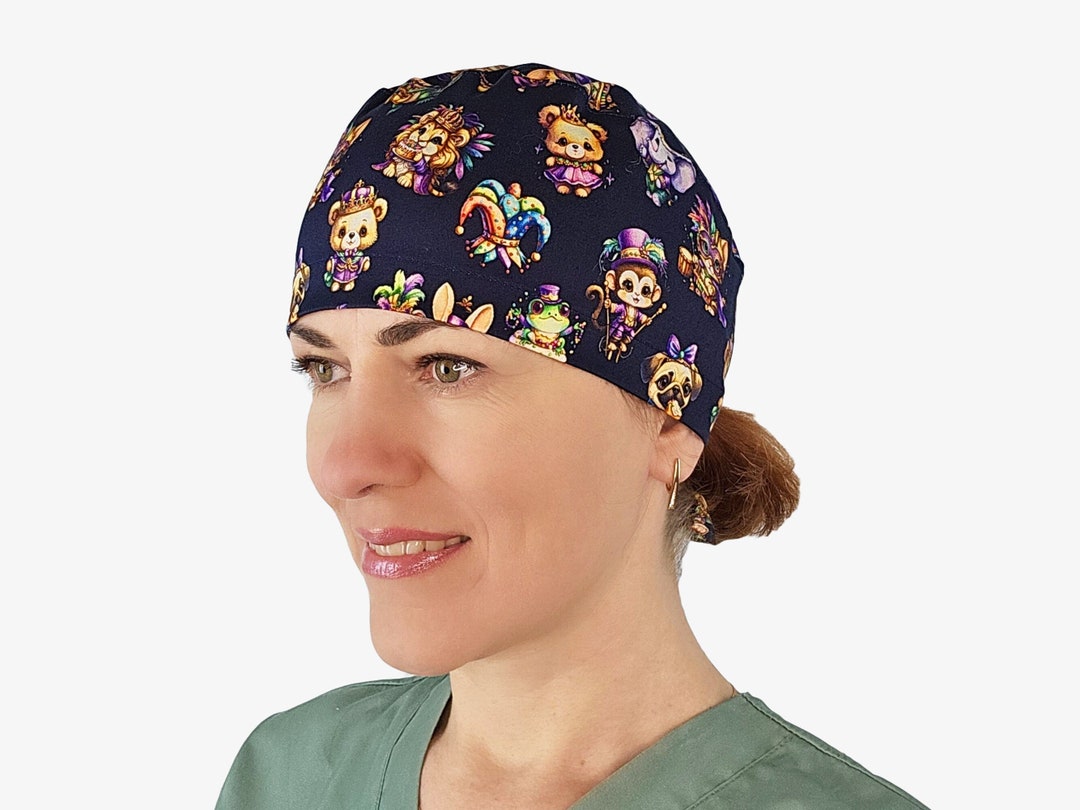 Mardi Gras Scrub Cap, Ponytail Surgical Nurse Cap, Medical Scrub Hats ...